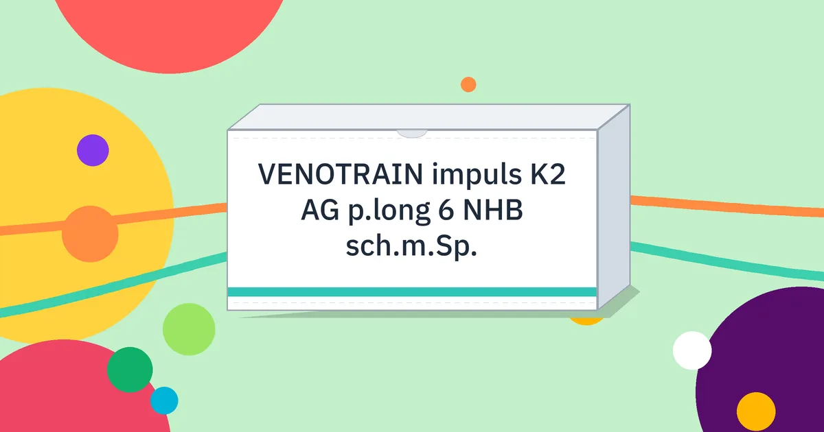Symbolbild: Packung mit der Aufschrift VENOTRAIN impuls K2 AG p.long 6 NHB sch.m.Sp. (PZN 00517772) – Verfügbarkeit und Bezug in Apotheken in Frankfurt am Main