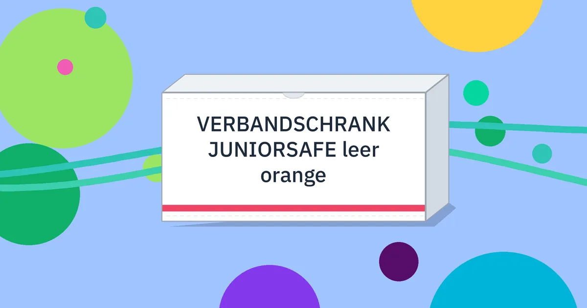 Symbolbild: Packung mit der Aufschrift VERBANDSCHRANK JUNIORSAFE leer orange (PZN 11047973) – Verfügbarkeit und Bezug in Apotheken in Frankfurt am Main