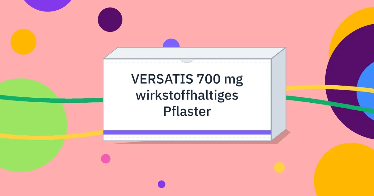 Symbolbild: Packung mit der Aufschrift VERSATIS 700 mg wirkstoffhaltiges Pflaster (PZN 15560265) – Verfügbarkeit und Bezug in Apotheken in Frankfurt am Main