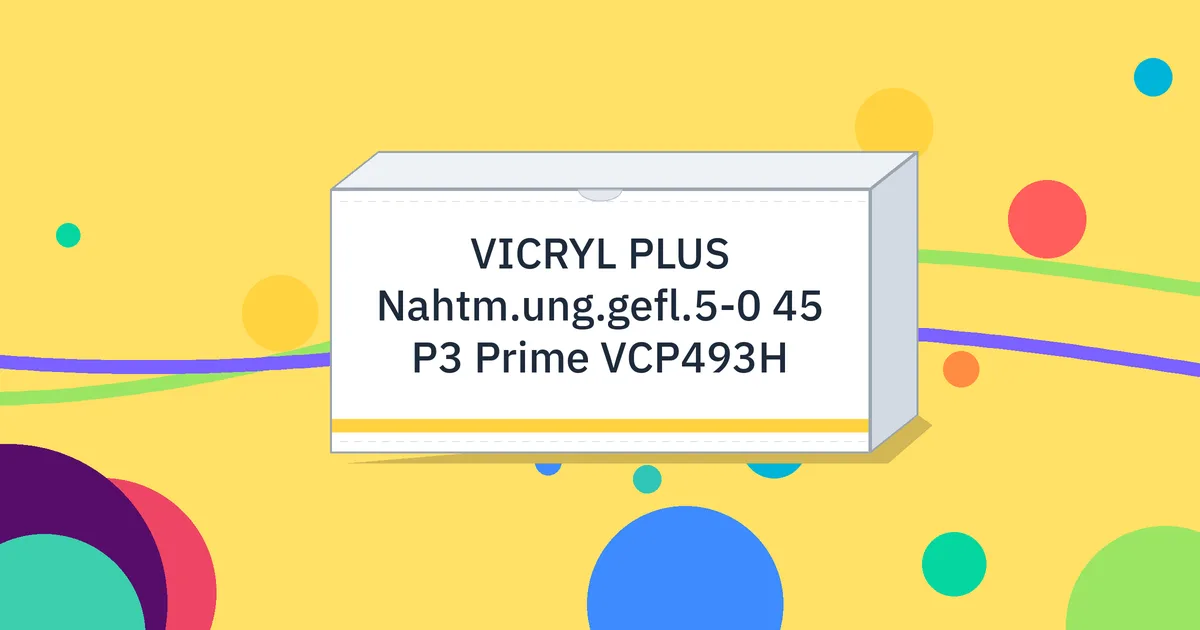 Symbolbild: Packung mit der Aufschrift VICRYL PLUS Nahtm.ung.gefl.5-0 45 P3 Prime VCP493H (PZN 16798017) – Verfügbarkeit und Bezug in Apotheken in Frankfurt am Main