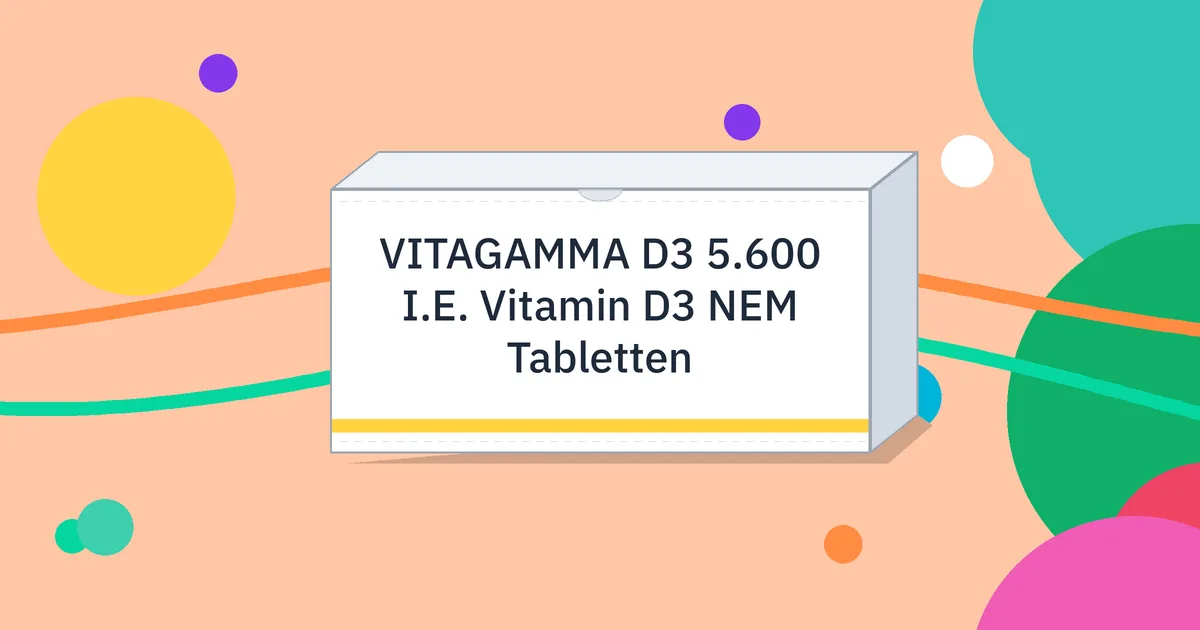 Symbolbild: Packung mit der Aufschrift VITAGAMMA D3 5.600 I.E. Vitamin D3 NEM Tabletten (PZN 11239454) – Verfügbarkeit und Bezug in Apotheken in Frankfurt am Main