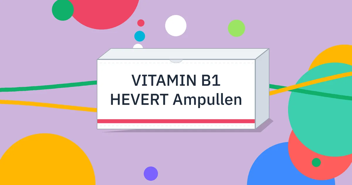 Symbolbild: Packung mit der Aufschrift VITAMIN B1 HEVERT Ampullen (PZN 03919962) – Verfügbarkeit und Bezug in Apotheken in Frankfurt am Main