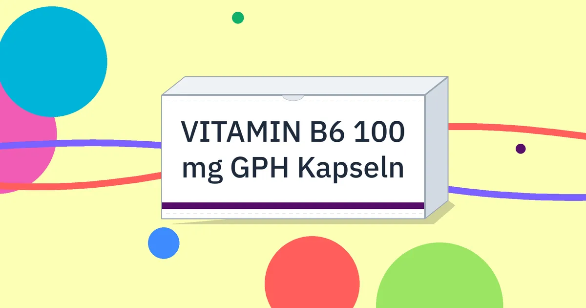 Symbolbild: Packung mit der Aufschrift VITAMIN B6 100 mg GPH Kapseln (PZN 14364929) – Verfügbarkeit und Bezug in Apotheken in Frankfurt am Main