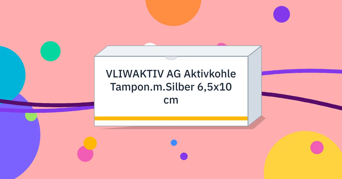 Symbolbild: Packung mit der Aufschrift VLIWAKTIV AG Aktivkohle Tampon.m.Silber 6,5x10 cm (PZN 04862796) – Verfügbarkeit und Bezug in Apotheken in Frankfurt am Main