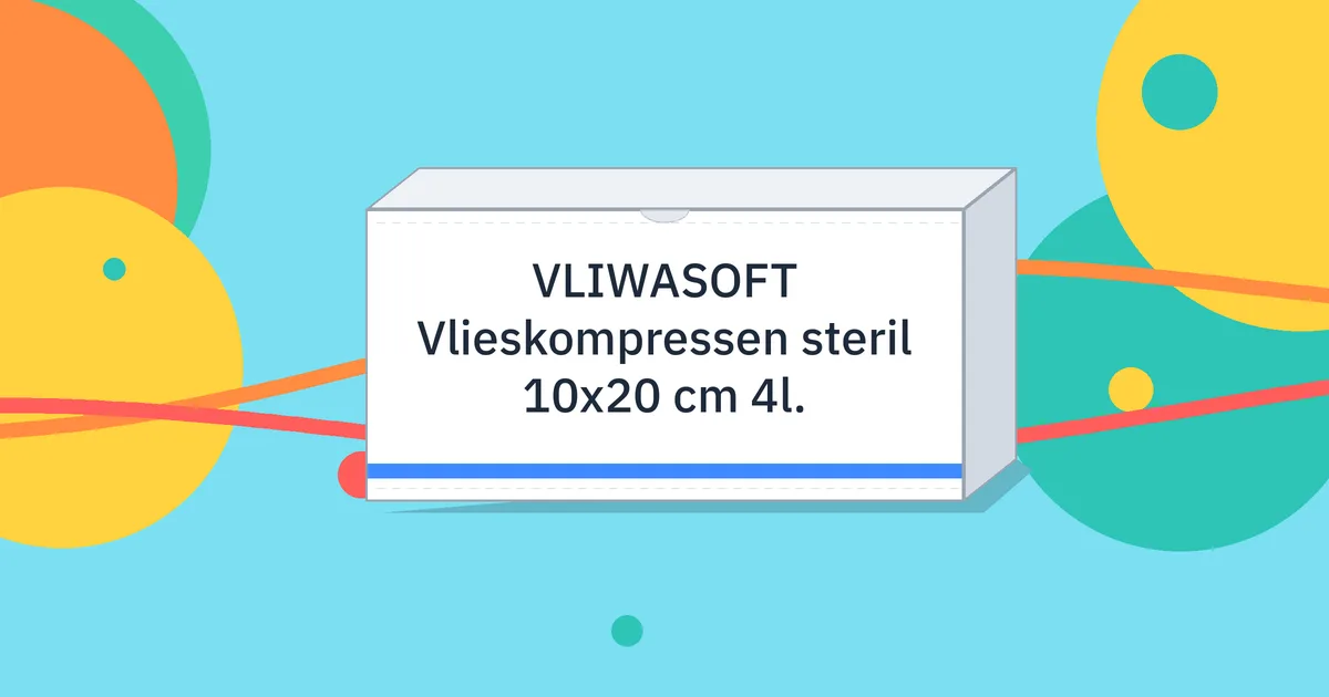 Symbolbild: Packung mit der Aufschrift VLIWASOFT Vlieskompressen steril 10x20 cm 4l. (PZN 16936459) – Verfügbarkeit und Bezug in Apotheken in Frankfurt am Main