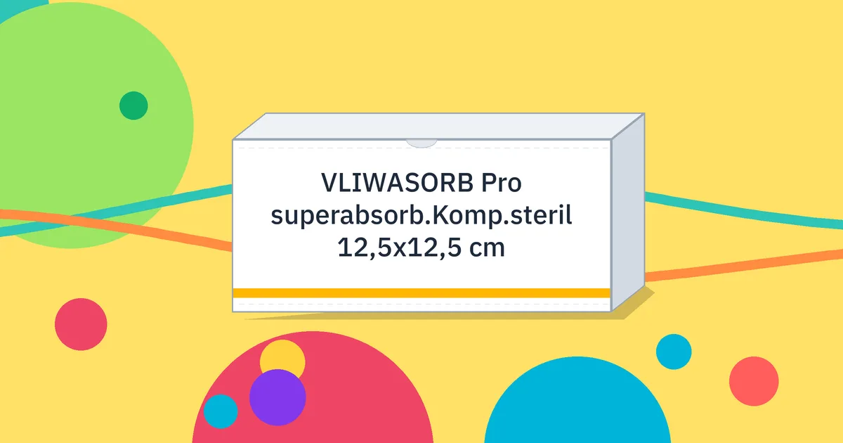 Symbolbild: Packung mit der Aufschrift VLIWASORB Pro superabsorb.Komp.steril 12,5x12,5 cm (PZN 15431728) – Verfügbarkeit und Bezug in Apotheken in Frankfurt am Main