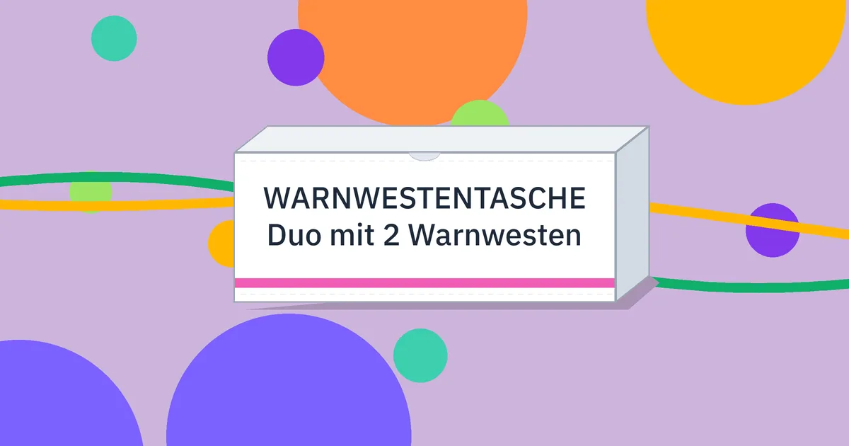 Symbolbild: Packung mit der Aufschrift WARNWESTENTASCHE Duo mit 2 Warnwesten (PZN 13250431) – Verfügbarkeit und Bezug in Apotheken in Frankfurt am Main