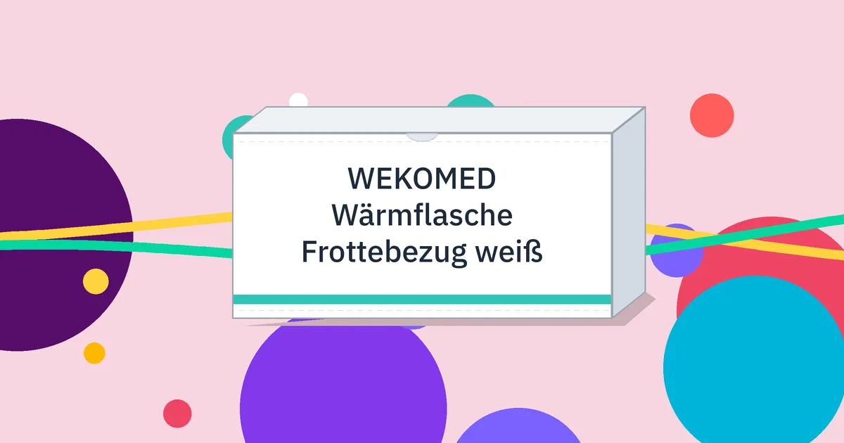 Symbolbild: Packung mit der Aufschrift WEKOMED Wärmflasche Frottebezug weiß (PZN 04921435) – Verfügbarkeit und Bezug in Apotheken in Frankfurt am Main