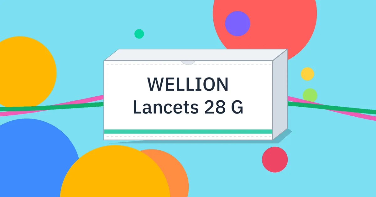 Symbolbild: Packung mit der Aufschrift WELLION Lancets 28 G (PZN 05014202) – Verfügbarkeit und Bezug in Apotheken in Frankfurt am Main