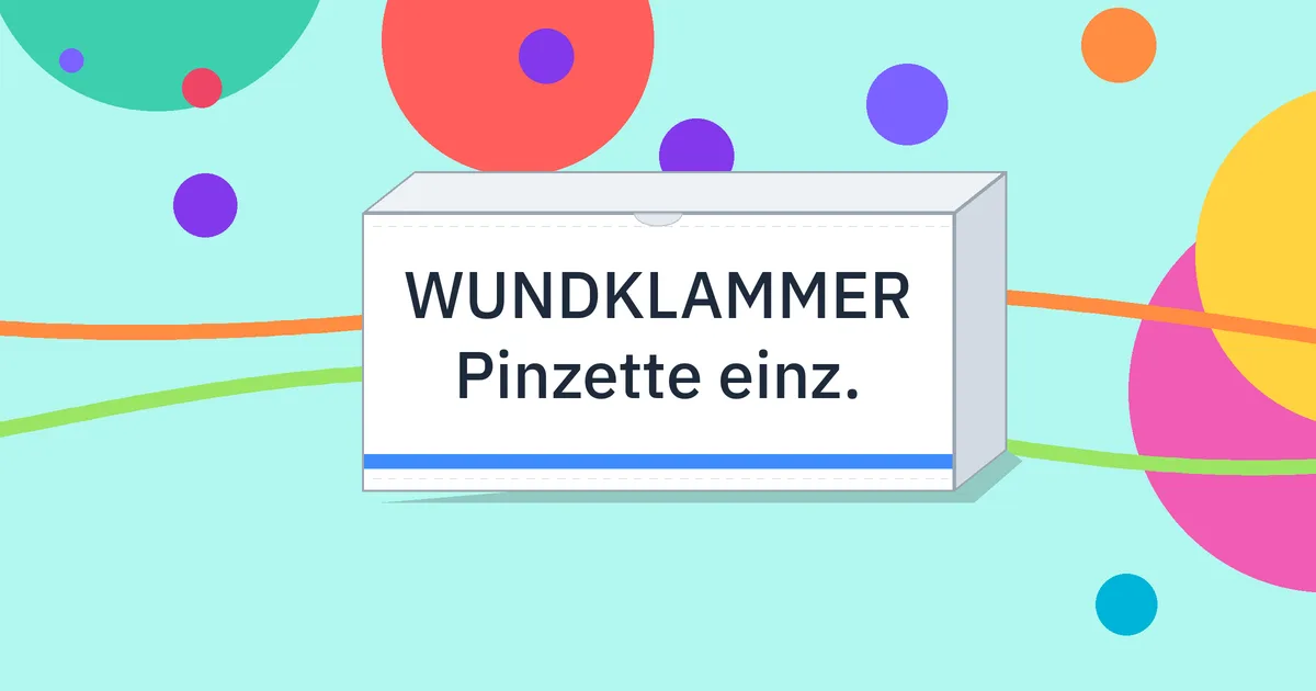 Symbolbild: Packung mit der Aufschrift WUNDKLAMMER Pinzette einz. (PZN 02009689) – Verfügbarkeit und Bezug in Apotheken in Frankfurt am Main