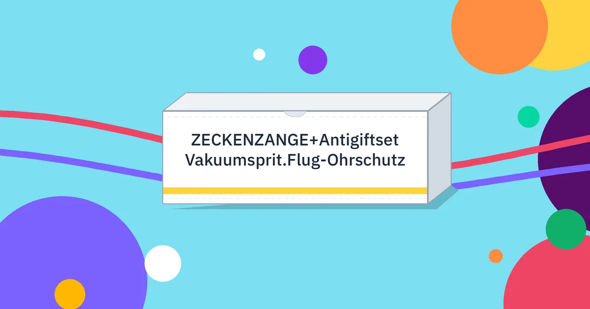 Symbolbild: Packung mit der Aufschrift ZECKENZANGE+Antigiftset Vakuumsprit.Flug-Ohrschutz (PZN 01681663) – Verfügbarkeit und Bezug in Apotheken in Frankfurt am Main