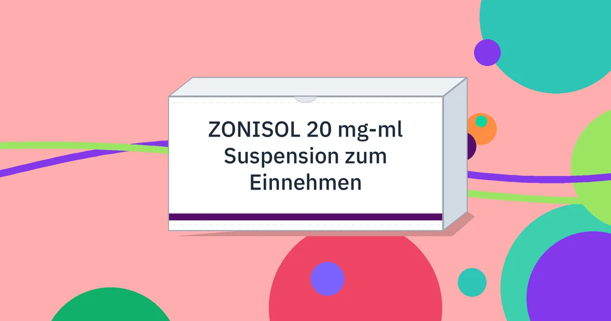 Symbolbild: Packung mit der Aufschrift ZONISOL 20 mg-ml Suspension zum Einnehmen (PZN 15432171) – Verfügbarkeit und Bezug in Apotheken in Frankfurt am Main