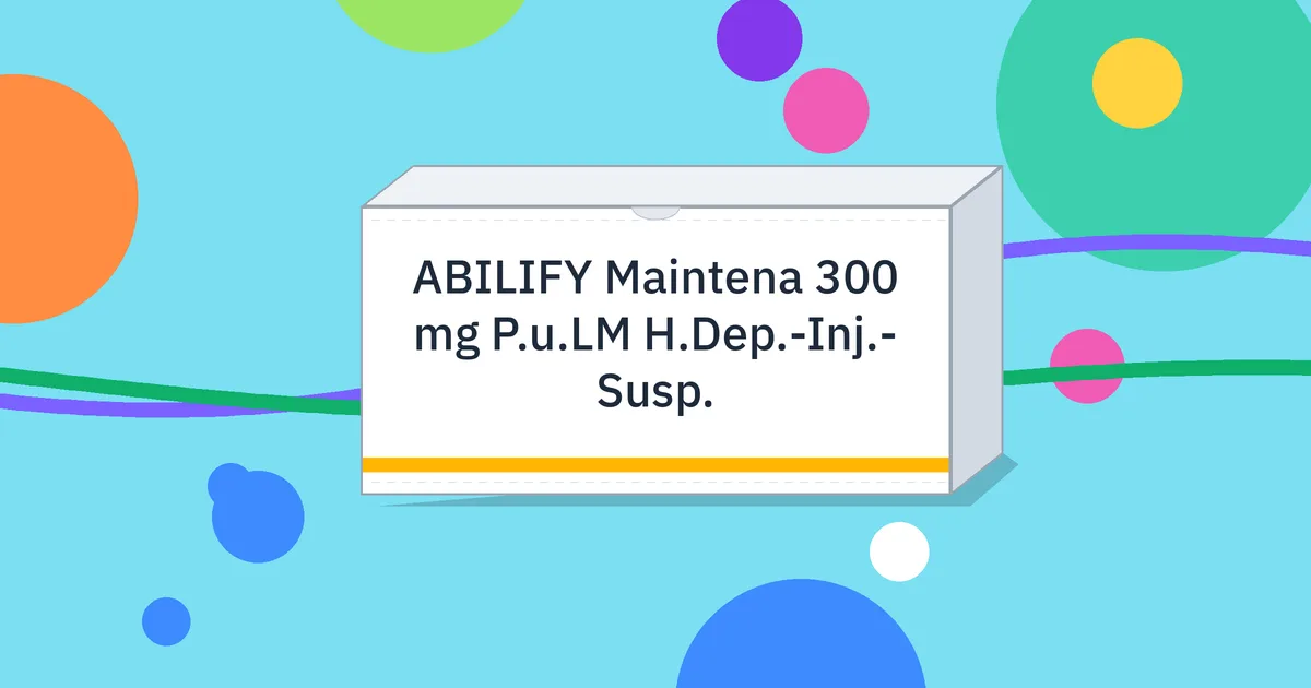 Symbolbild: Packung mit der Aufschrift ABILIFY Maintena 300 mg P.u.LM H.Dep.-Inj.-Susp. (PZN 11112481) – Verfügbarkeit und Bezug in Apotheken in Frankfurt am Main