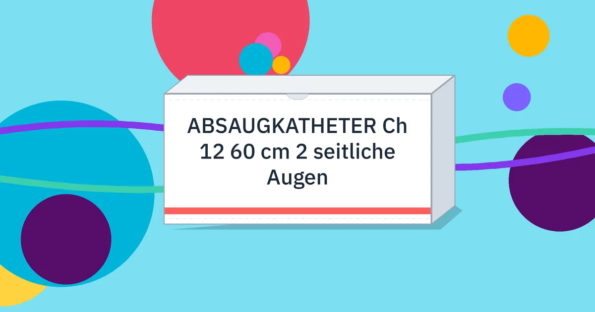 Symbolbild: Packung mit der Aufschrift ABSAUGKATHETER Ch 12 60 cm 2 seitliche Augen (PZN 03390355) – Verfügbarkeit und Bezug in Apotheken in Frankfurt am Main