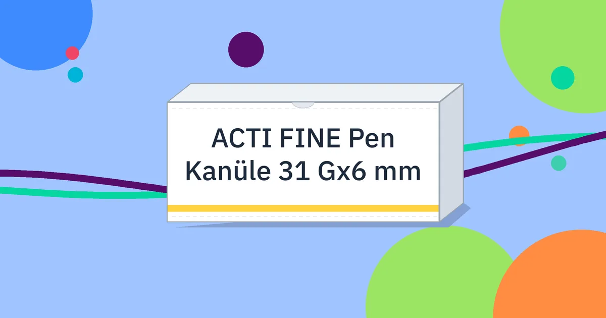 Symbolbild: Packung mit der Aufschrift ACTI FINE Pen Kanüle 31 Gx6 mm (PZN 07667919) – Verfügbarkeit und Bezug in Apotheken in Frankfurt am Main