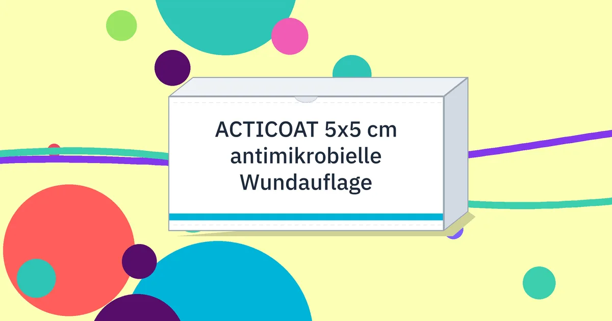 Symbolbild: Packung mit der Aufschrift ACTICOAT 5x5 cm antimikrobielle Wundauflage (PZN 13347432) – Verfügbarkeit und Bezug in Apotheken in Frankfurt am Main