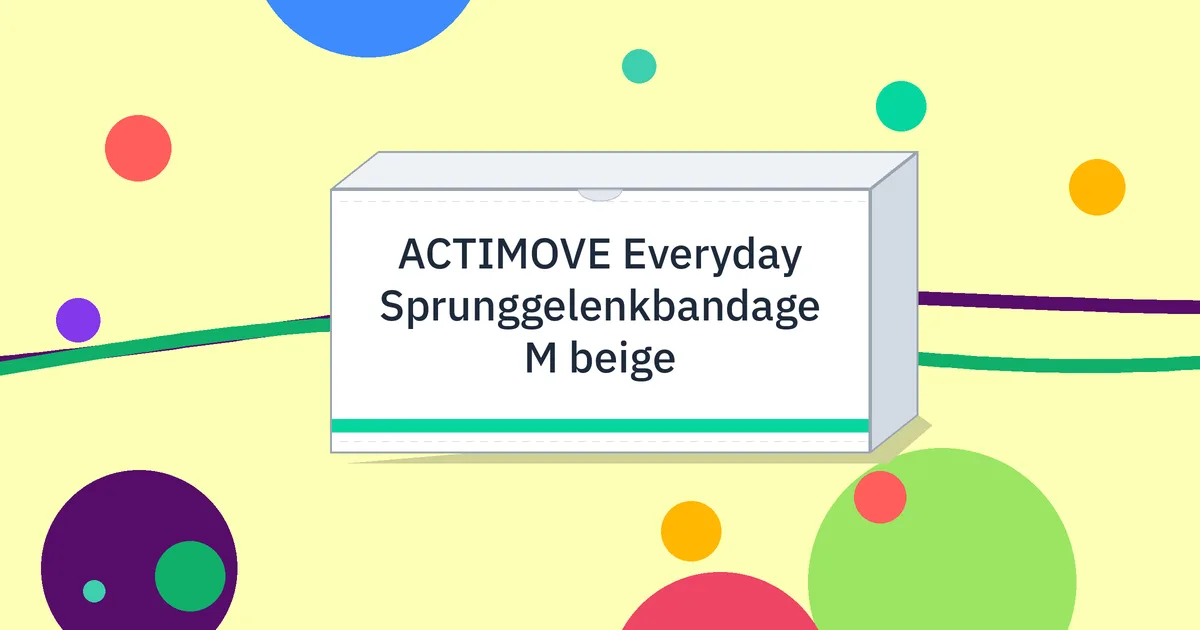 Symbolbild: Packung mit der Aufschrift ACTIMOVE Everyday Sprunggelenkbandage M beige (PZN 18328468) – Verfügbarkeit und Bezug in Apotheken in Frankfurt am Main