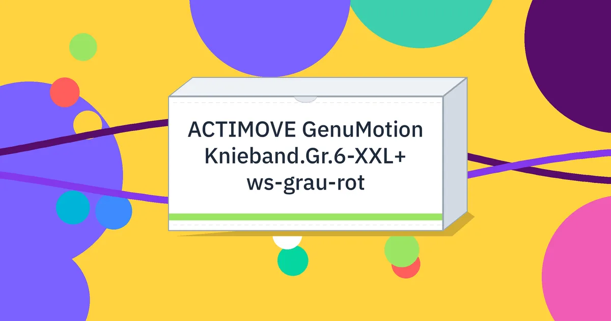 Symbolbild: Packung mit der Aufschrift ACTIMOVE GenuMotion Knieband.Gr.6-XXL+ ws-grau-rot (PZN 17947784) – Verfügbarkeit und Bezug in Apotheken in Frankfurt am Main