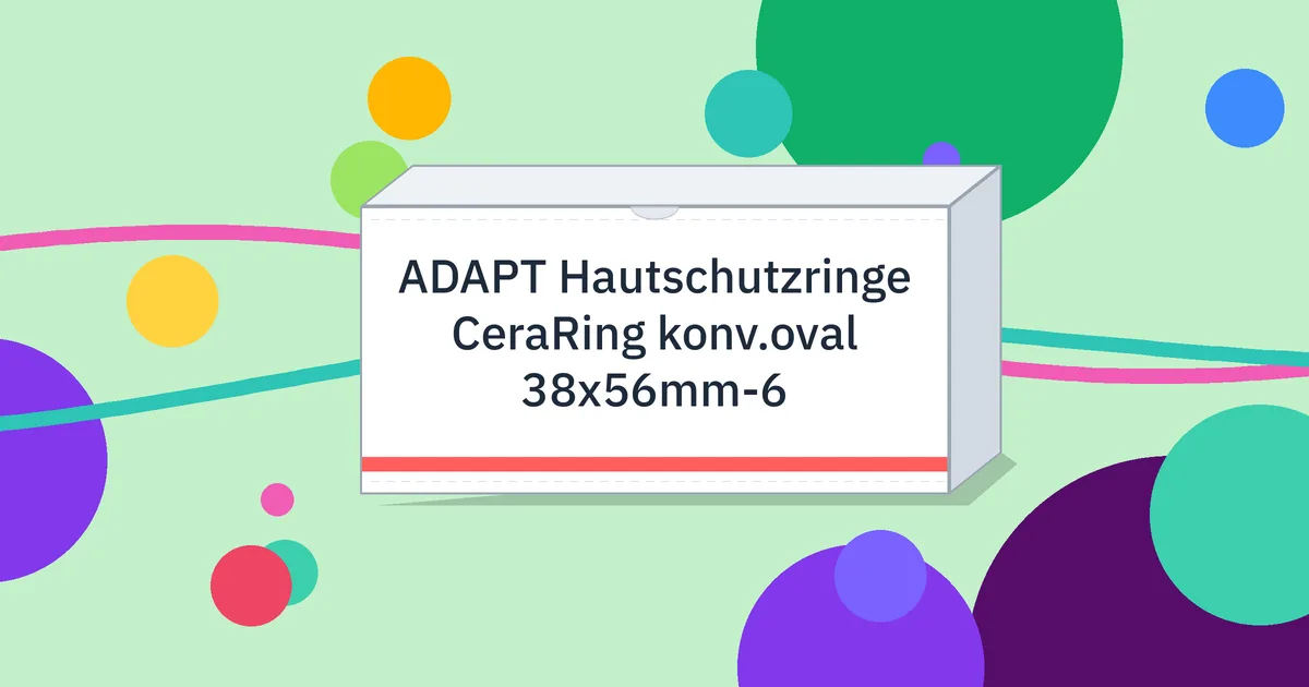 Symbolbild: Packung mit der Aufschrift ADAPT Hautschutzringe CeraRing konv.oval 38x56mm-6 (PZN 18182444) – Verfügbarkeit und Bezug in Apotheken in Frankfurt am Main