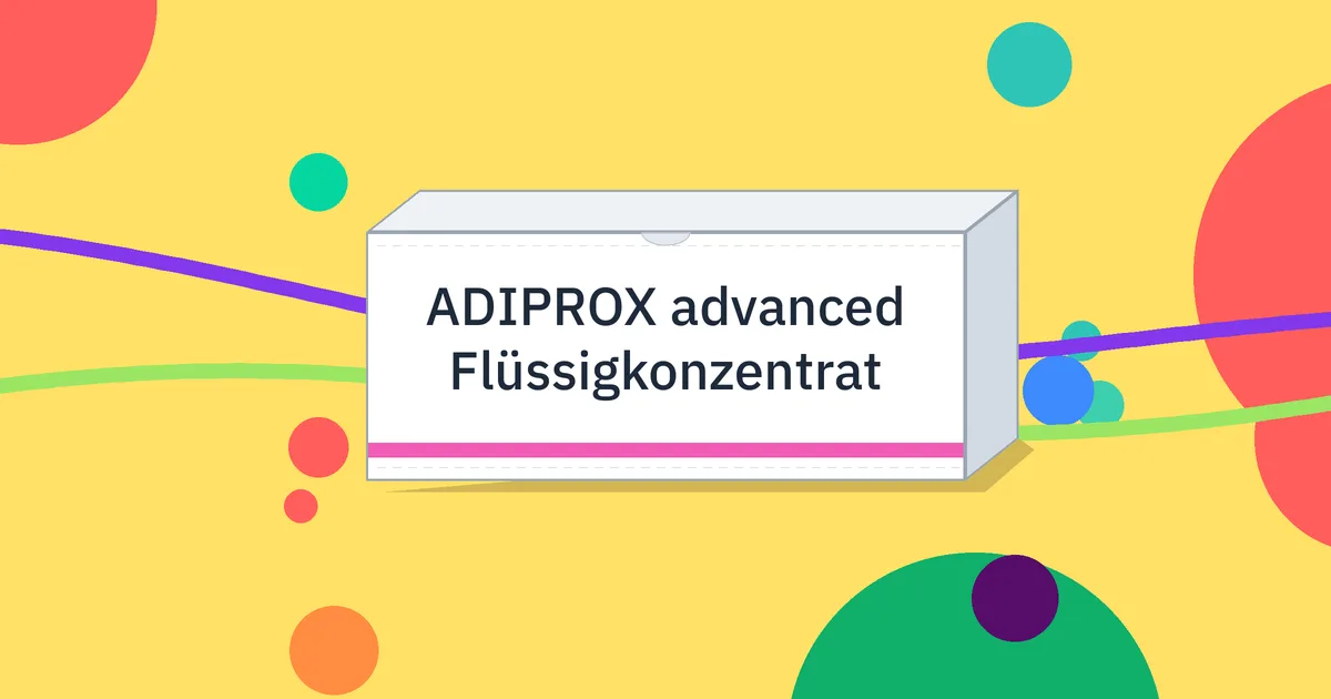 Symbolbild: Packung mit der Aufschrift ADIPROX advanced Flüssigkonzentrat (PZN 15253391) – Verfügbarkeit und Bezug in Apotheken in Frankfurt am Main