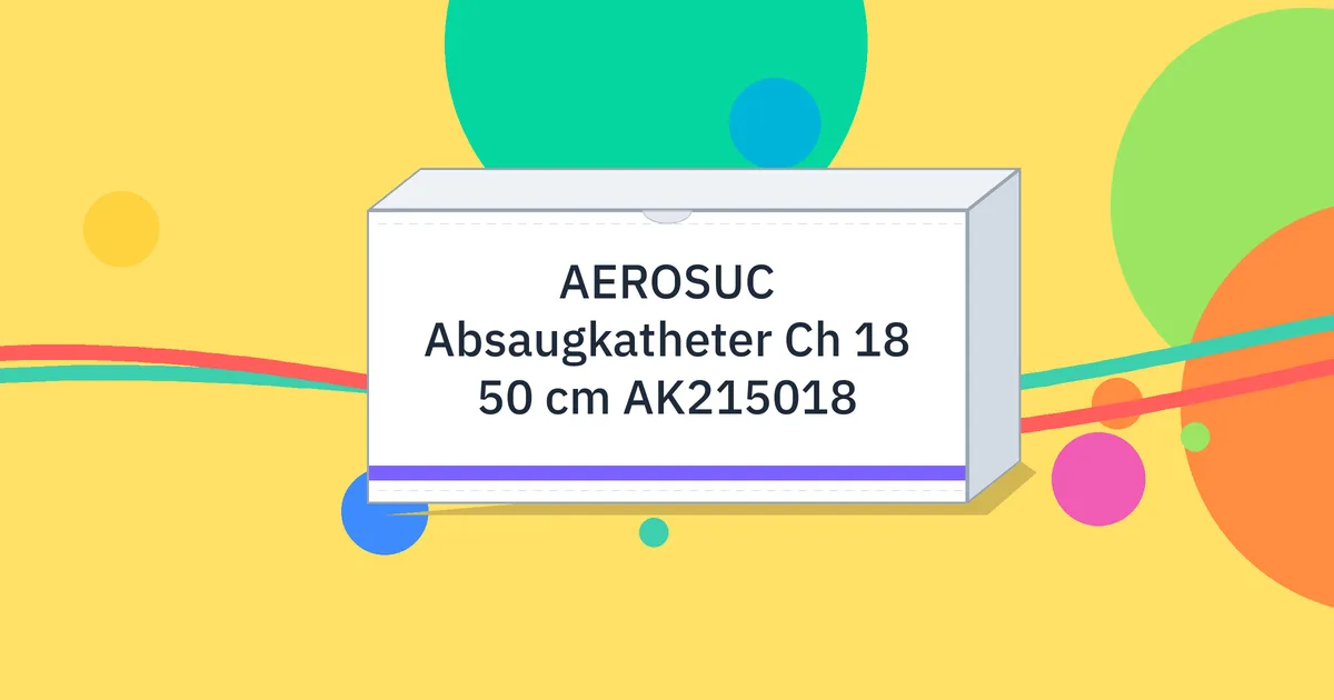 Symbolbild: Packung mit der Aufschrift AEROSUC Absaugkatheter Ch 18 50 cm AK215018 (PZN 14310230) – Verfügbarkeit und Bezug in Apotheken in Frankfurt am Main