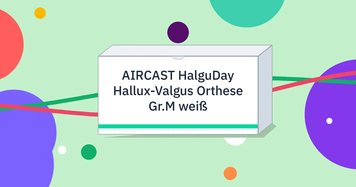 Symbolbild: Packung mit der Aufschrift AIRCAST HalguDay Hallux-Valgus Orthese Gr.M weiß (PZN 20571213) – Verfügbarkeit und Bezug in Apotheken in Frankfurt am Main