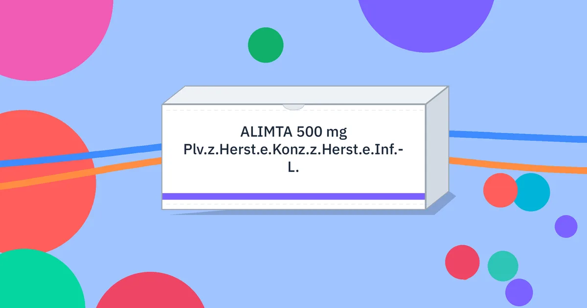 Symbolbild: Packung mit der Aufschrift ALIMTA 500 mg Plv.z.Herst.e.Konz.z.Herst.e.Inf.-L. (PZN 11372414) – Verfügbarkeit und Bezug in Apotheken in Frankfurt am Main