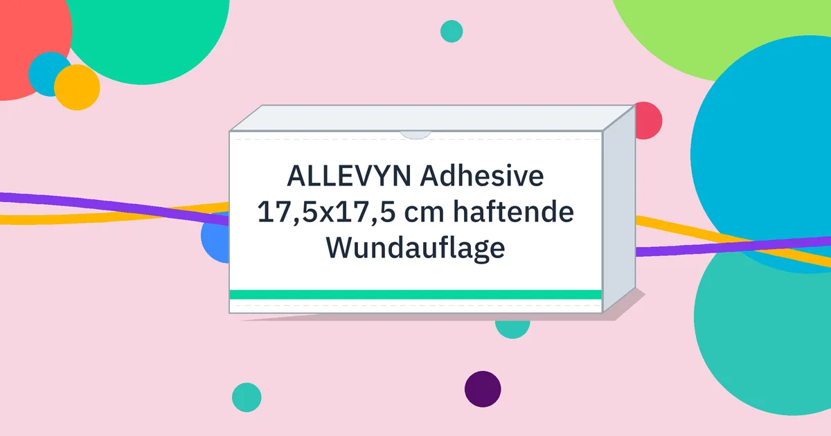 Symbolbild: Packung mit der Aufschrift ALLEVYN Adhesive 17,5x17,5 cm haftende Wundauflage (PZN 14235190) – Verfügbarkeit und Bezug in Apotheken in Frankfurt am Main