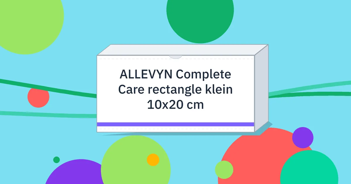 Symbolbild: Packung mit der Aufschrift ALLEVYN Complete Care rectangle klein 10x20 cm (PZN 20178527) – Verfügbarkeit und Bezug in Apotheken in Frankfurt am Main
