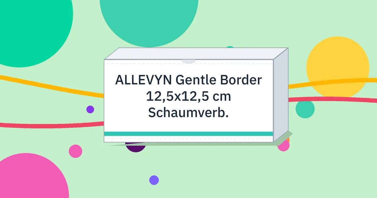 Symbolbild: Packung mit der Aufschrift ALLEVYN Gentle Border 12,5x12,5 cm Schaumverb. (PZN 17830757) – Verfügbarkeit und Bezug in Apotheken in Frankfurt am Main