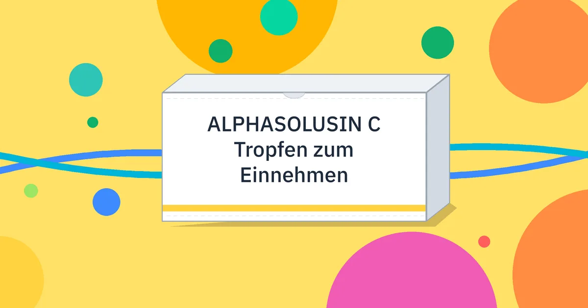 Symbolbild: Packung mit der Aufschrift ALPHASOLUSIN C Tropfen zum Einnehmen (PZN 17541680) – Verfügbarkeit und Bezug in Apotheken in Frankfurt am Main