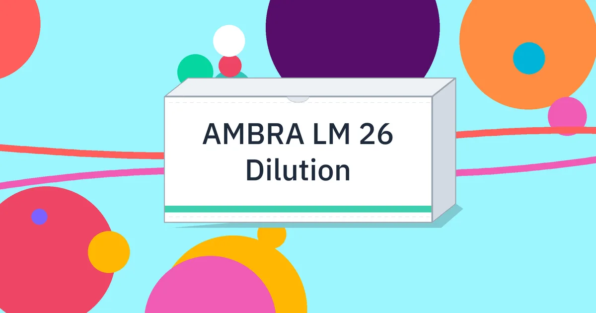 Symbolbild: Packung mit der Aufschrift AMBRA LM 26 Dilution (PZN 12759948) – Verfügbarkeit und Bezug in Apotheken in Frankfurt am Main