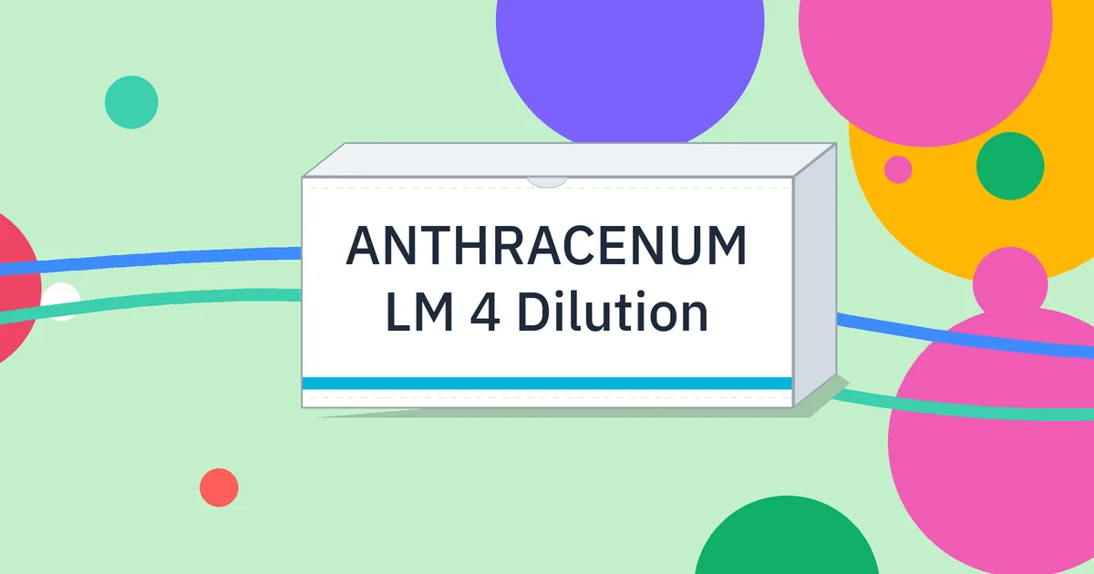 Symbolbild: Packung mit der Aufschrift ANTHRACENUM LM 4 Dilution (PZN 13370187) – Verfügbarkeit und Bezug in Apotheken in Frankfurt am Main