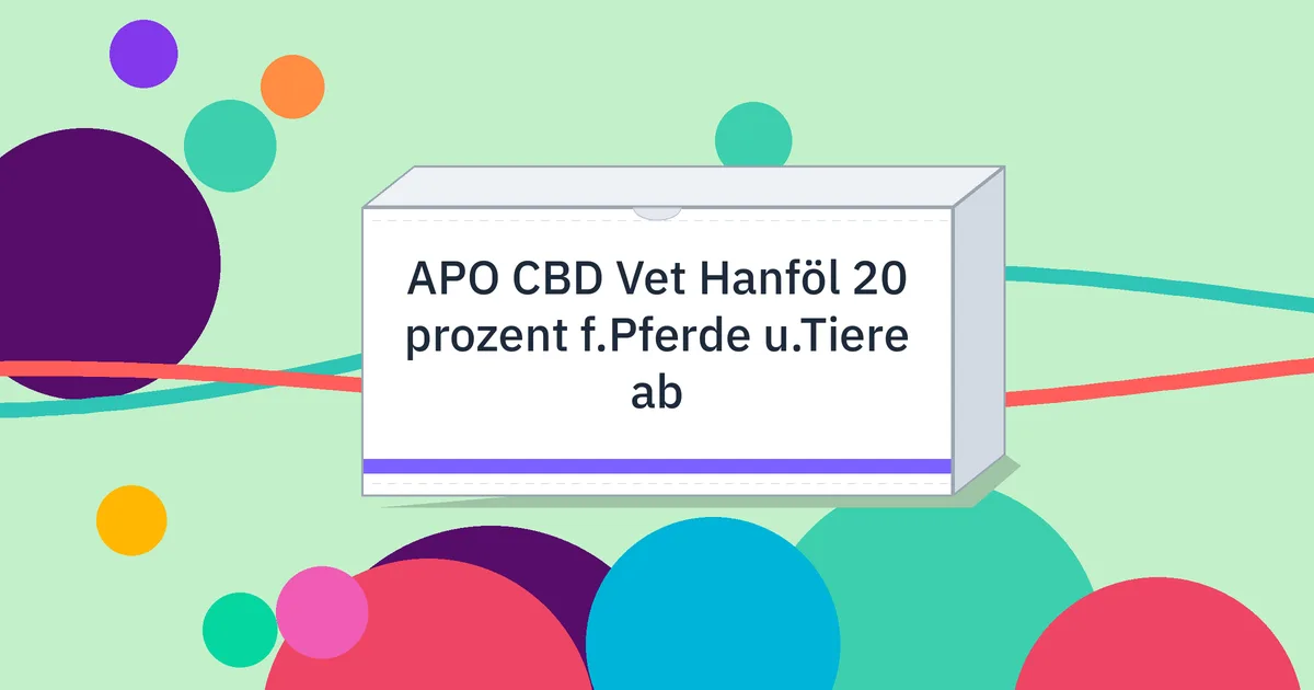Symbolbild: Packung mit der Aufschrift APO CBD Vet Hanföl 20 prozent f.Pferde u.Tiere ab (PZN 16505908) – Verfügbarkeit und Bezug in Apotheken in Frankfurt am Main