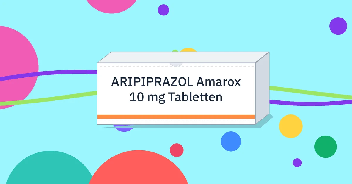 Symbolbild: Packung mit der Aufschrift ARIPIPRAZOL Amarox 10 mg Tabletten (PZN 18738373) – Verfügbarkeit und Bezug in Apotheken in Frankfurt am Main