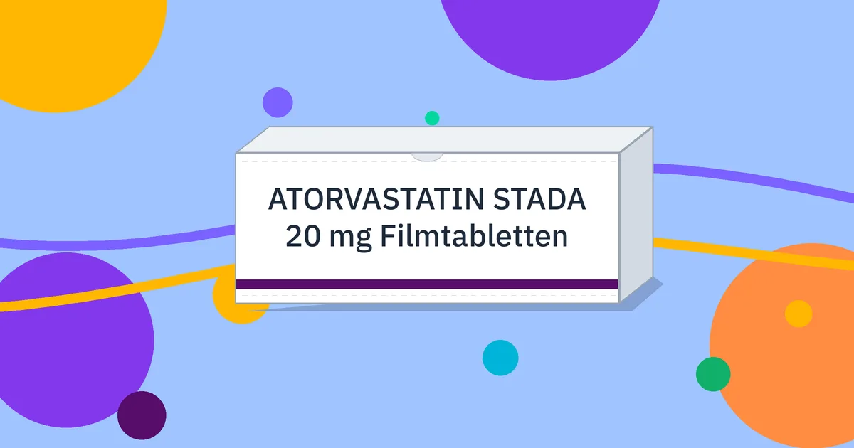 Symbolbild: Packung mit der Aufschrift ATORVASTATIN STADA 20 mg Filmtabletten (PZN 09231451) – Verfügbarkeit und Bezug in Apotheken in Frankfurt am Main