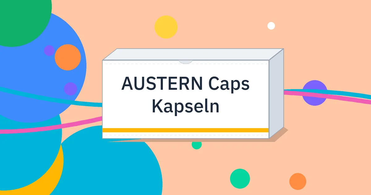 Symbolbild: Packung mit der Aufschrift AUSTERN Caps Kapseln (PZN 08900737) – Verfügbarkeit und Bezug in Apotheken in Frankfurt am Main