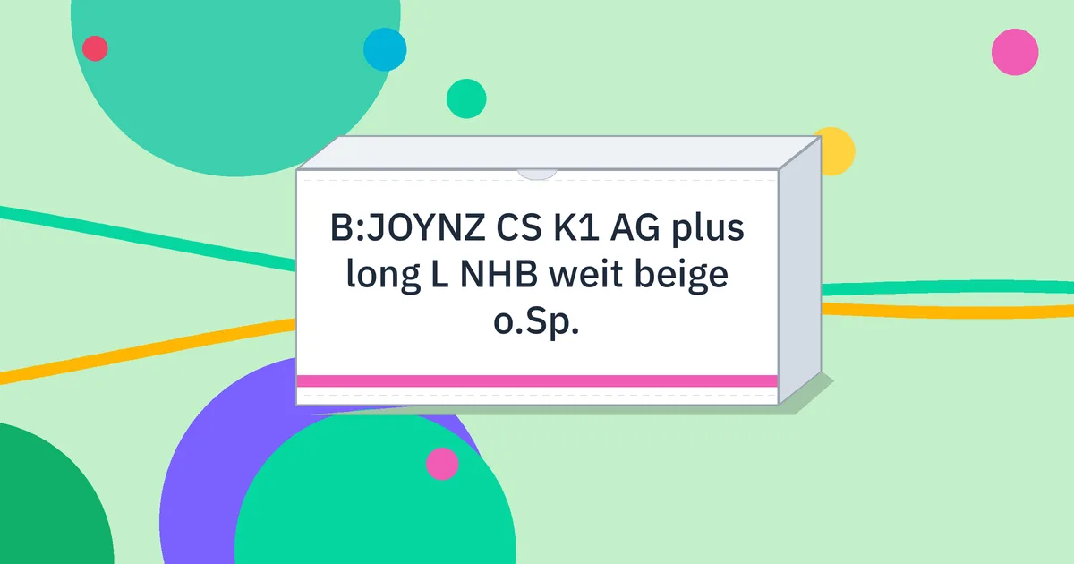 Symbolbild: Packung mit der Aufschrift B:JOYNZ CS K1 AG plus long L NHB weit beige o.Sp. (PZN 20535772) – Verfügbarkeit und Bezug in Apotheken in Frankfurt am Main