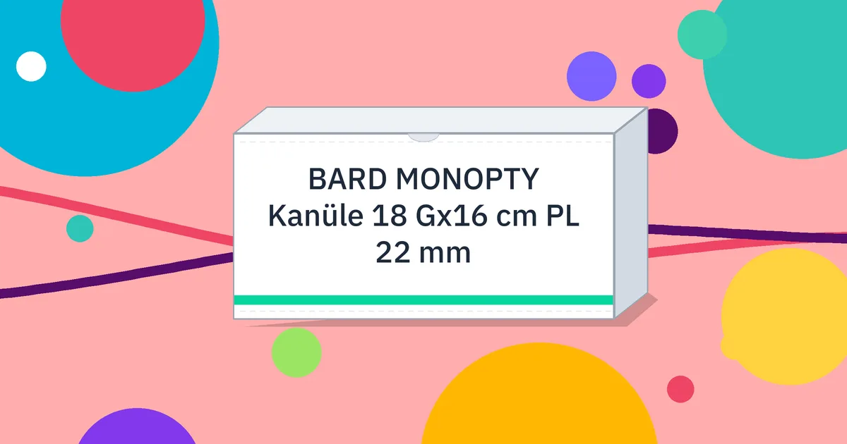 Symbolbild: Packung mit der Aufschrift BARD MONOPTY Kanüle 18 Gx16 cm PL 22 mm (PZN 07780538) – Verfügbarkeit und Bezug in Apotheken in Frankfurt am Main