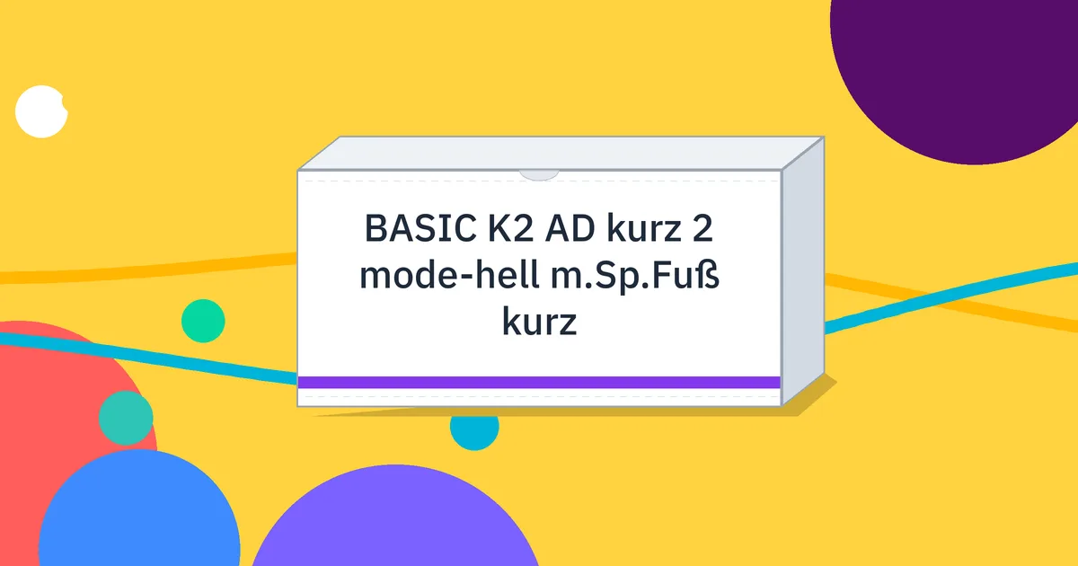 Symbolbild: Packung mit der Aufschrift BASIC K2 AD kurz 2 mode-hell m.Sp.Fuß kurz (PZN 20264008) – Verfügbarkeit und Bezug in Apotheken in Frankfurt am Main