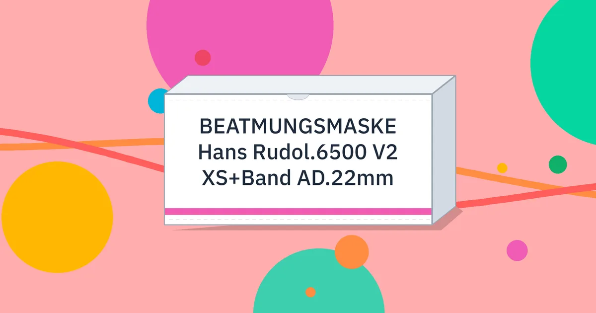 Symbolbild: Packung mit der Aufschrift BEATMUNGSMASKE Hans Rudol.6500 V2 XS+Band AD.22mm (PZN 17303348) – Verfügbarkeit und Bezug in Apotheken in Frankfurt am Main