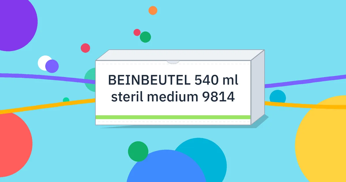 Symbolbild: Packung mit der Aufschrift BEINBEUTEL 540 ml steril medium 9814 (PZN 00241034) – Verfügbarkeit und Bezug in Apotheken in Frankfurt am Main