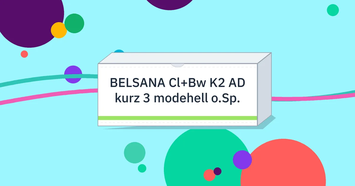 Symbolbild: Packung mit der Aufschrift BELSANA Cl+Bw K2 AD kurz 3 modehell o.Sp. (PZN 12241192) – Verfügbarkeit und Bezug in Apotheken in Frankfurt am Main