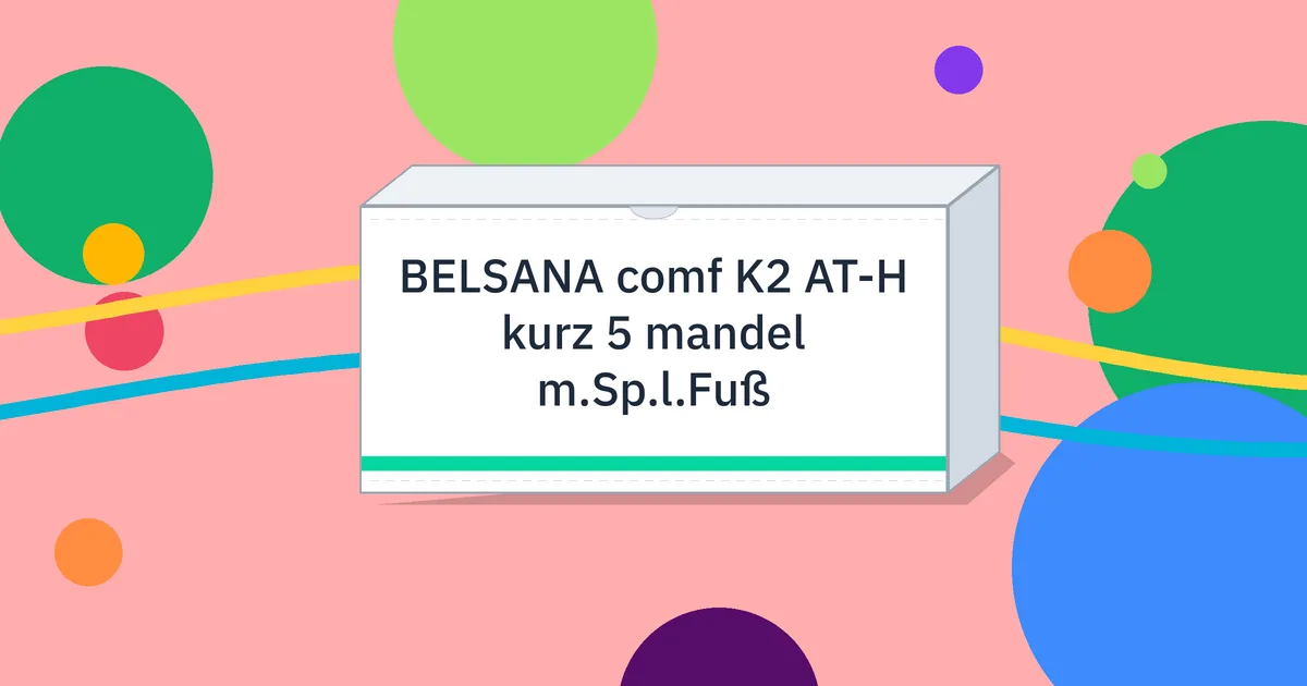 Symbolbild: Packung mit der Aufschrift BELSANA comf K2 AT-H kurz 5 mandel m.Sp.l.Fuß (PZN 12331110) – Verfügbarkeit und Bezug in Apotheken in Frankfurt am Main