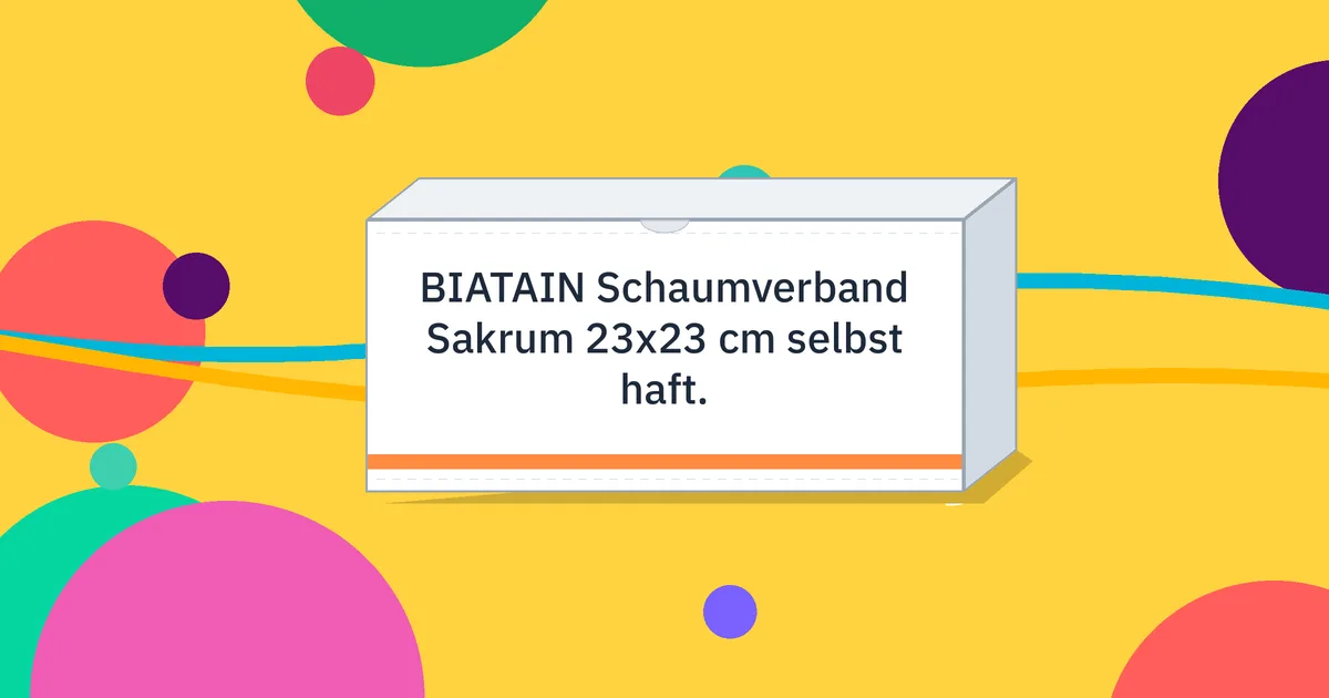 Symbolbild: Packung mit der Aufschrift BIATAIN Schaumverband Sakrum 23x23 cm selbst haft. (PZN 11116846) – Verfügbarkeit und Bezug in Apotheken in Frankfurt am Main