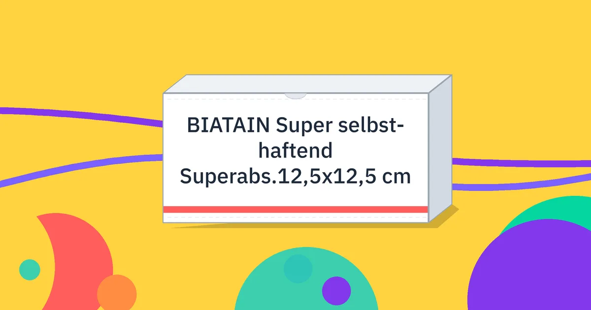 Symbolbild: Packung mit der Aufschrift BIATAIN Super selbst-haftend Superabs.12,5x12,5 cm (PZN 20164844) – Verfügbarkeit und Bezug in Apotheken in Frankfurt am Main