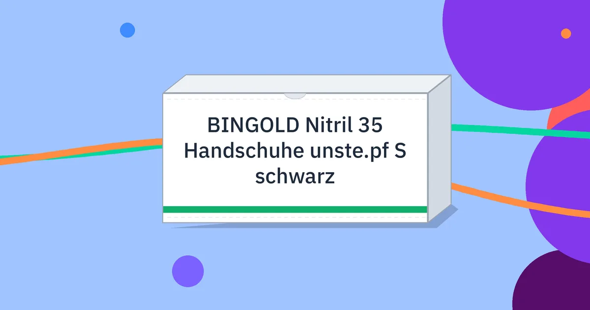 Symbolbild: Packung mit der Aufschrift BINGOLD Nitril 35 Handschuhe unste.pf S schwarz (PZN 19472397) – Verfügbarkeit und Bezug in Apotheken in Frankfurt am Main
