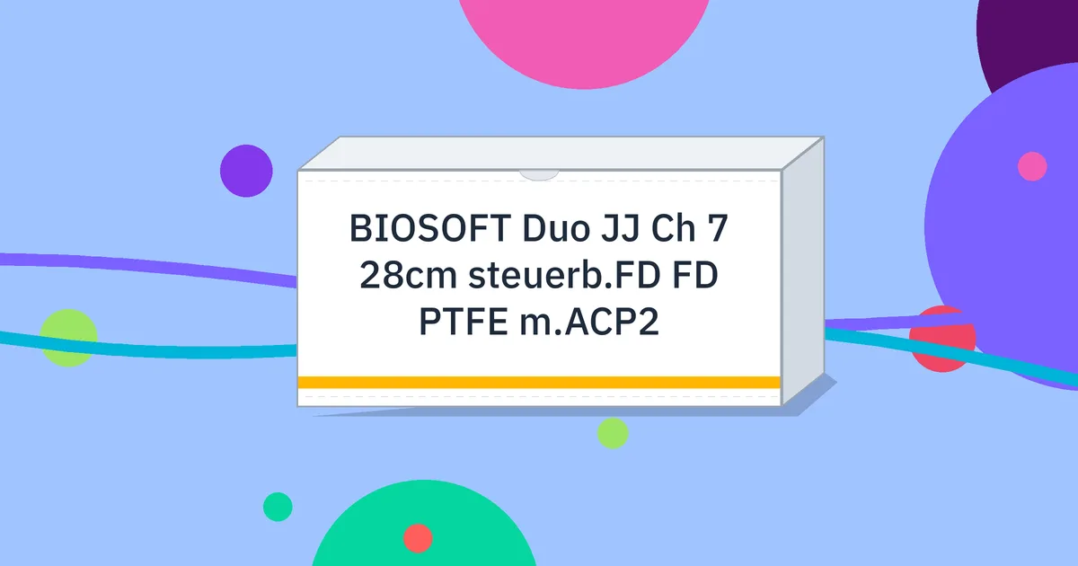 Symbolbild: Packung mit der Aufschrift BIOSOFT Duo JJ Ch 7 28cm steuerb.FD FD PTFE m.ACP2 (PZN 17510159) – Verfügbarkeit und Bezug in Apotheken in Frankfurt am Main