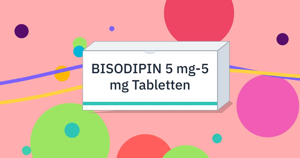 Symbolbild: Packung mit der Aufschrift BISODIPIN 5 mg-5 mg Tabletten (PZN 12020781) – Verfügbarkeit und Bezug in Apotheken in Frankfurt am Main