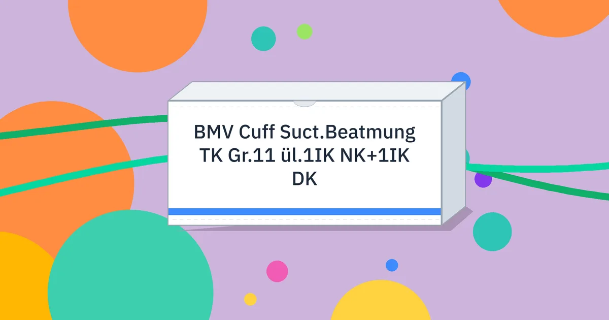 Symbolbild: Packung mit der Aufschrift BMV Cuff Suct.Beatmung TK Gr.11 ül.1IK NK+1IK DK (PZN 18383237) – Verfügbarkeit und Bezug in Apotheken in Frankfurt am Main